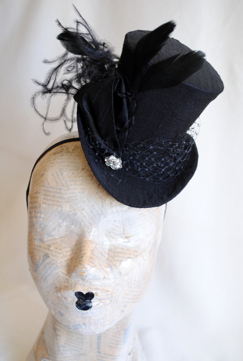 Black Mini Top Hatgothic Mini Top Hat With Veilvictorian - Etsy