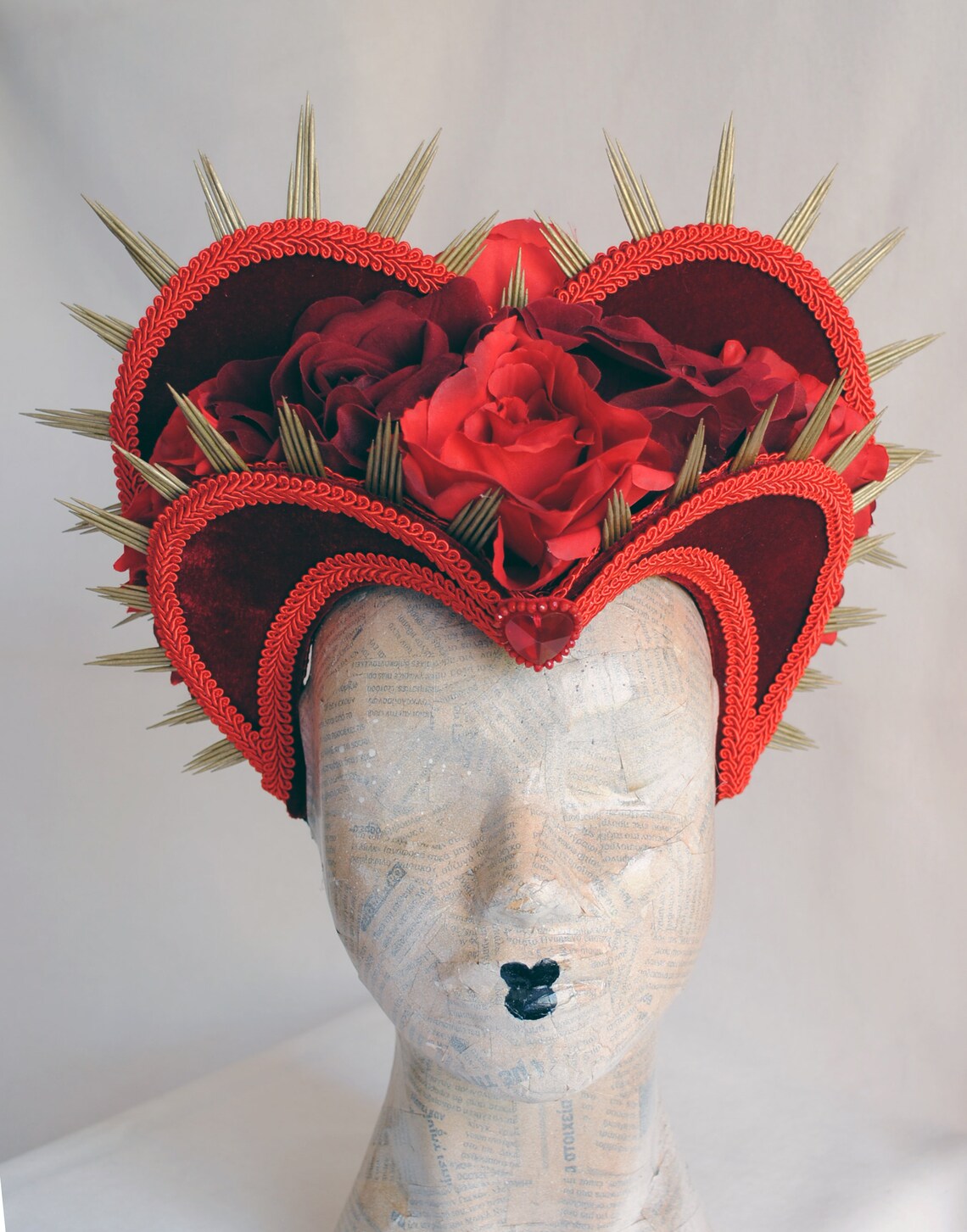 Queen Of Hearts Costume Headdress W Rosesvalentine Red Heart Etsy