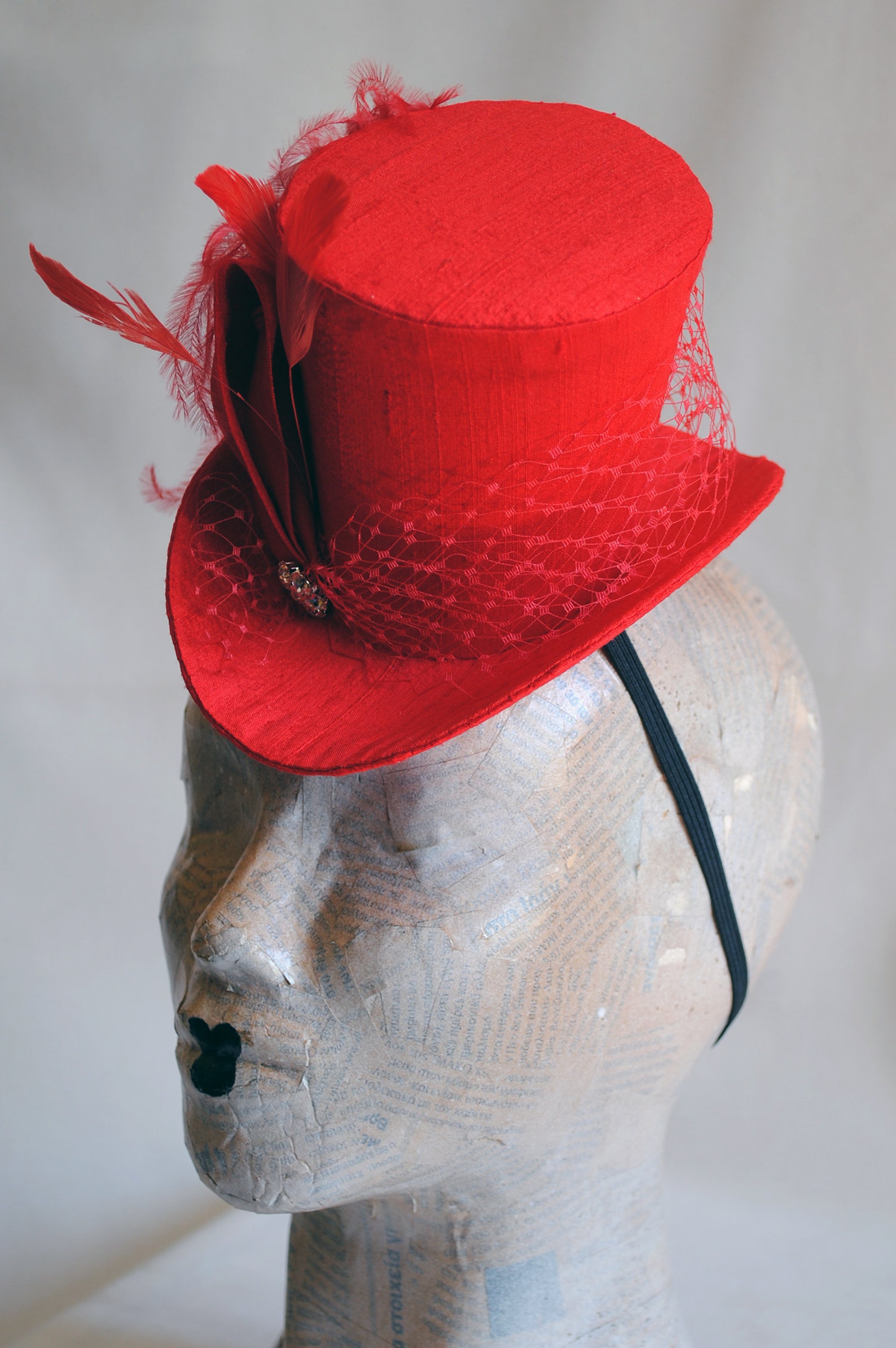 Red Mini Top Hatcocktail Hat With Veilburlesque | Etsy