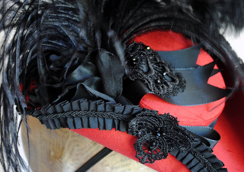 Rococo Mini Tricorn Hat in Red & Blackgothic Marie Antoinette | Etsy