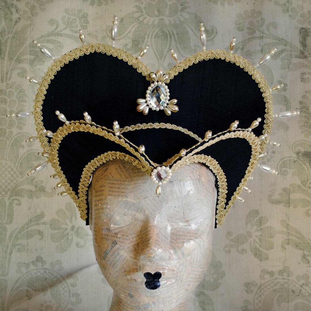 Black & Gold Attifet,tudors Headdress,royal Renaissance Headpiece ...