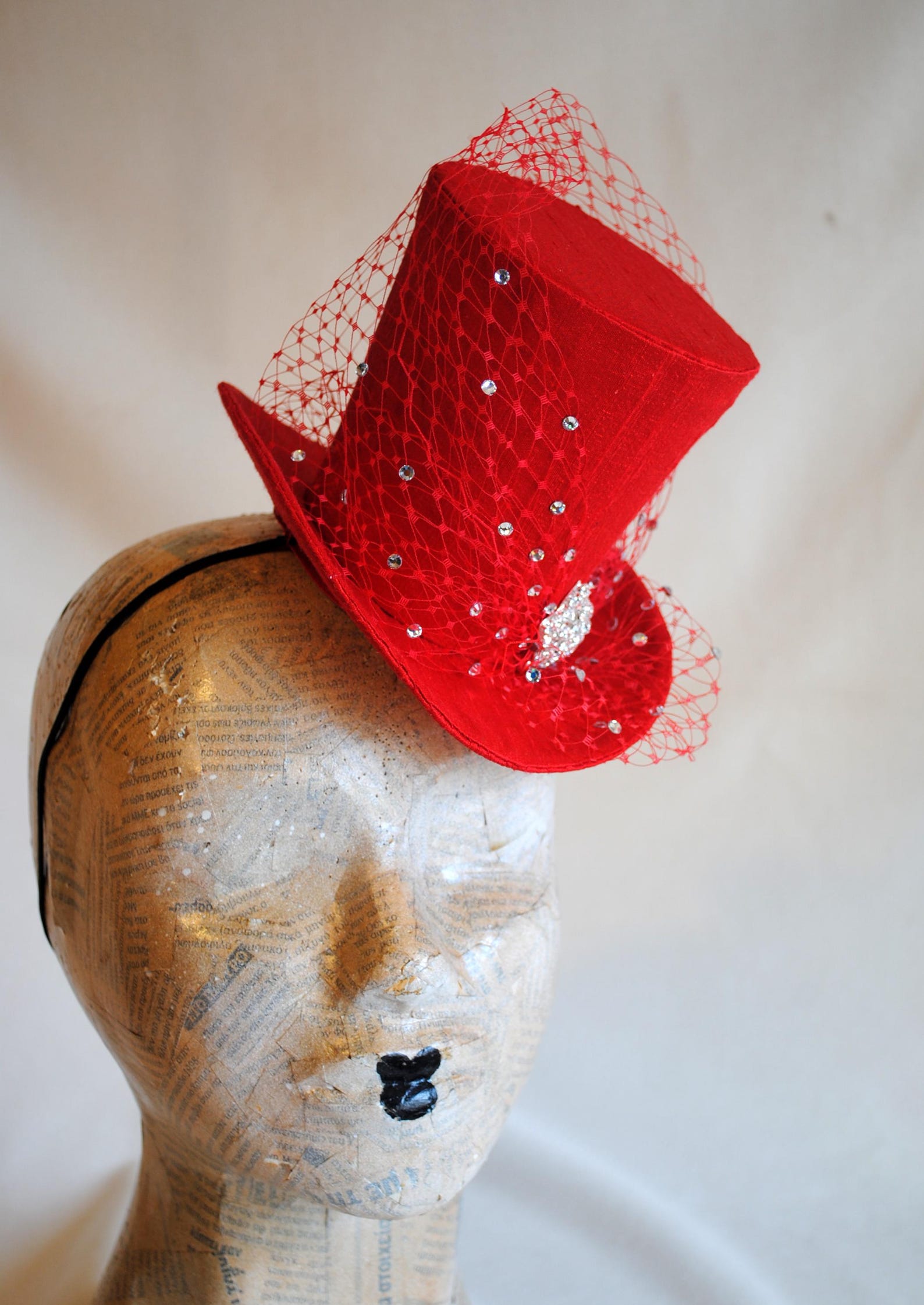 Christmas Red Mini Top Hat With Rhinestone Star and Veil,cocktail Hat ...