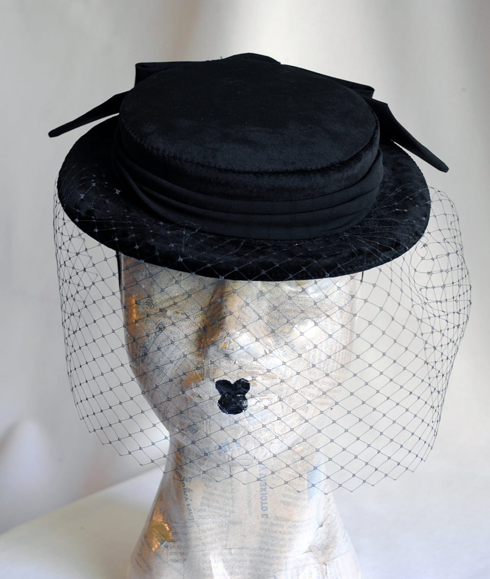 Gothic Lolita Mini Hat,black Victorian Hat,boater Hat With Bow ...