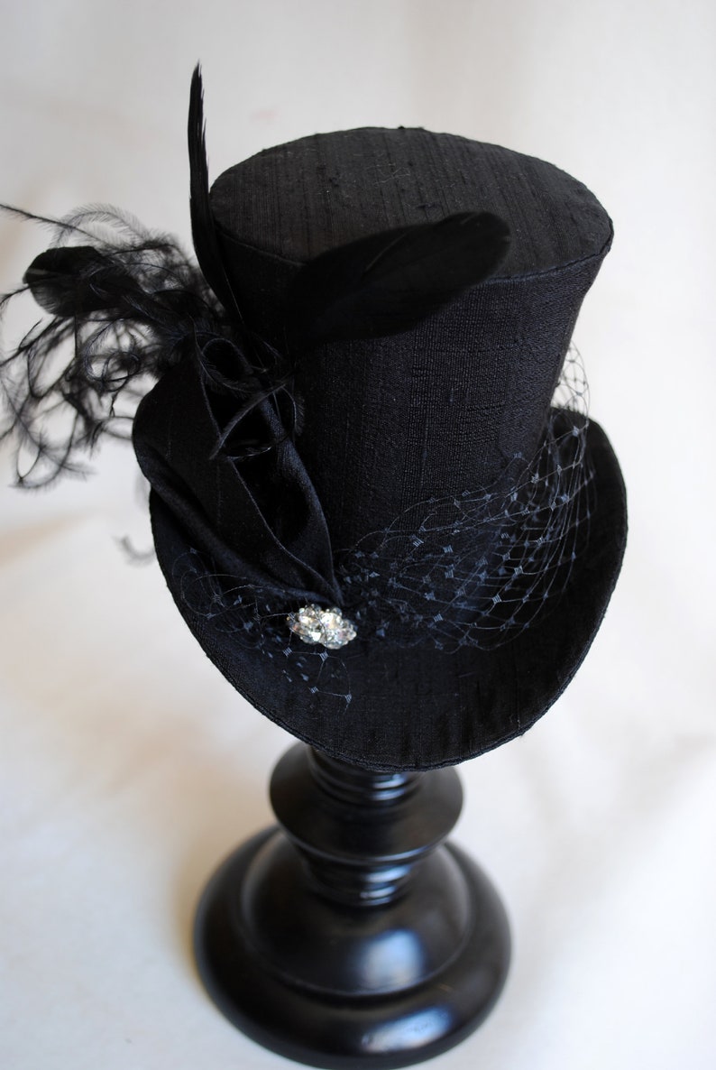 Black Mini Top Hatgothic Mini Top Hat With Veilvictorian - Etsy