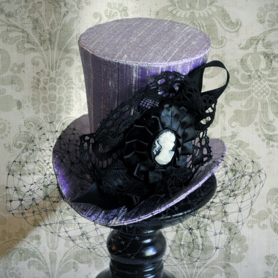 Victorian Mini Top Hat With Veil,gothic Fascinator Hat With Cameo,alice ...