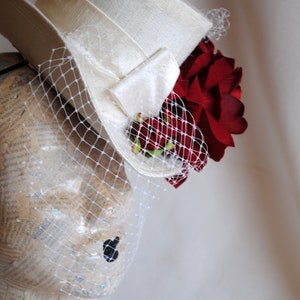 Bridal Mini Top Hat With Veil,ivory Mini Top Hat With Red Roses,bridal ...