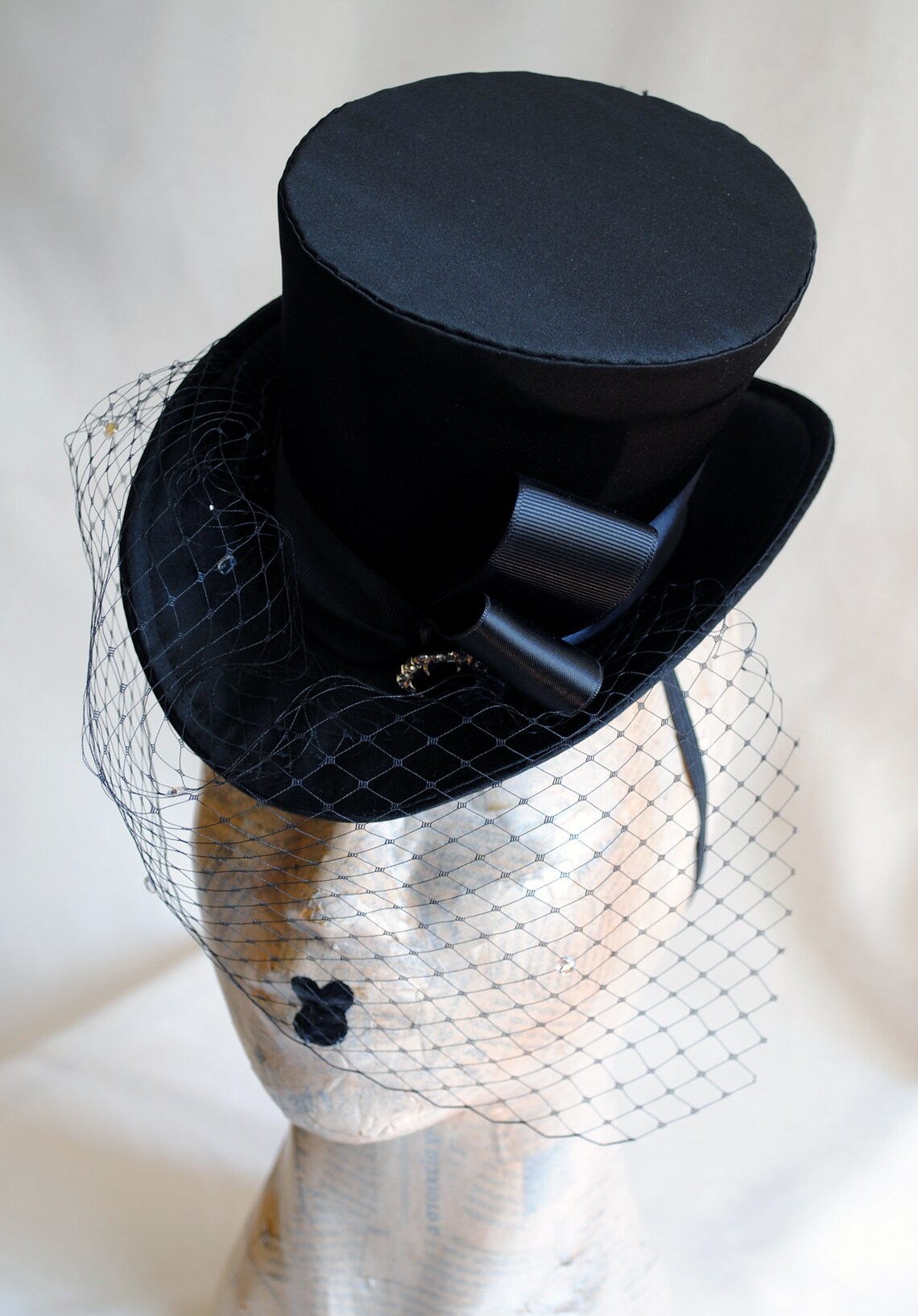 Burlesque Mini Top Hatcocktail Hat With Rhinstone Veilblack | Etsy