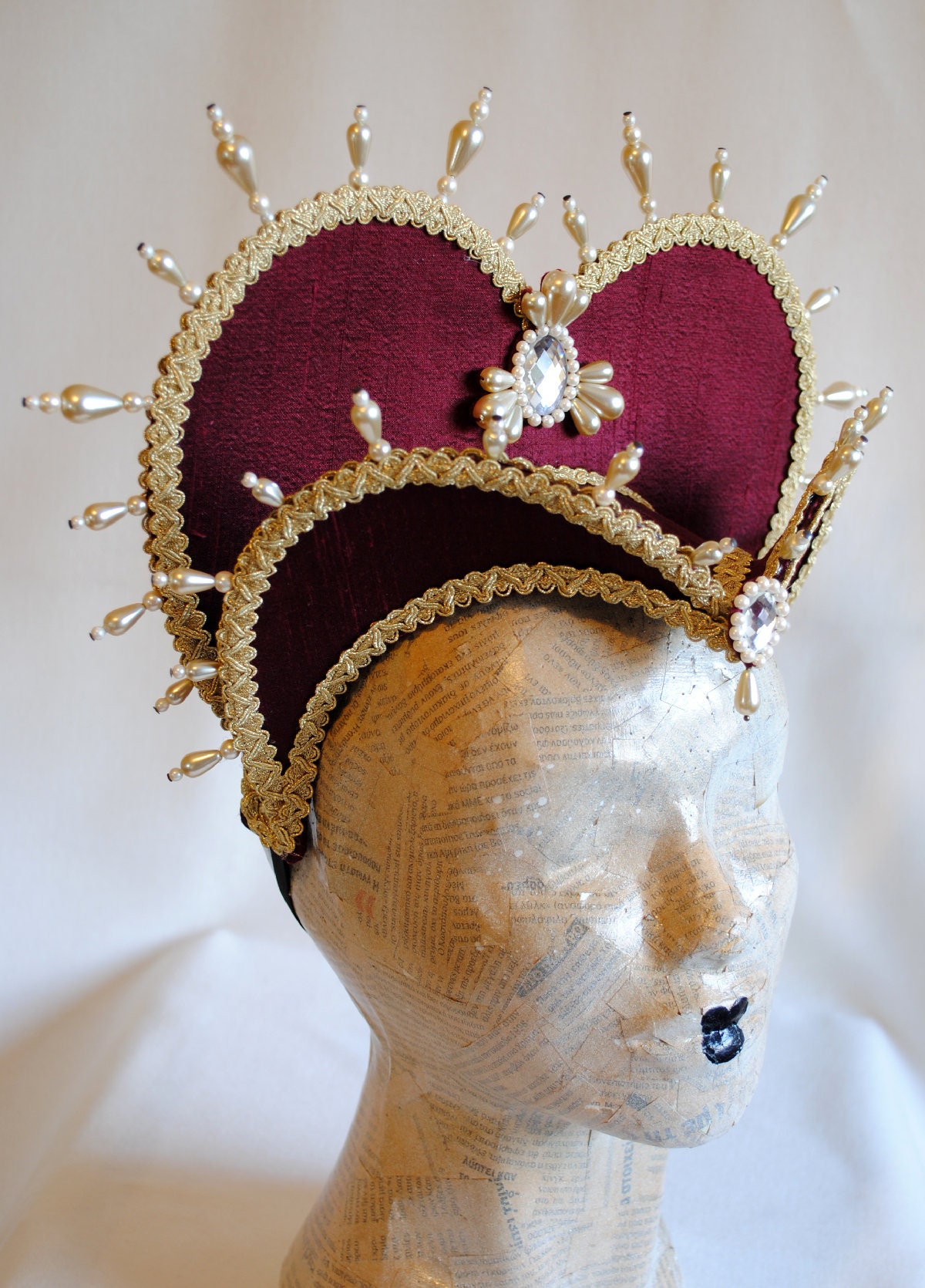 Tudors Headdress,royal Renaissance Headpiece,burgundy & Gold Attifet ...