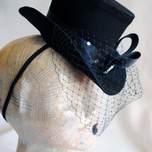 Burlesque Mini Top Hat,cocktail Hat With Rhinstone Veil,black Ladies ...