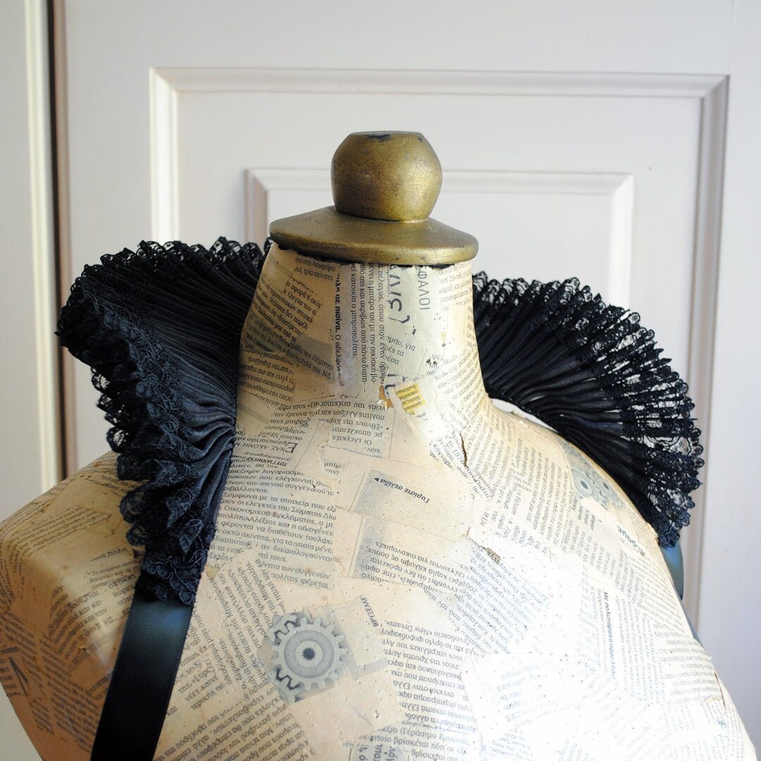 Black Elizabethan Collar,renaissance Standing Ruff Collar With Lace ...
