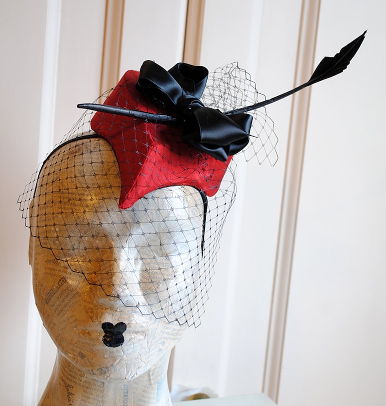 Heart Shaped Cocktail Hatred Mini Hat With Black Crystals & | Etsy