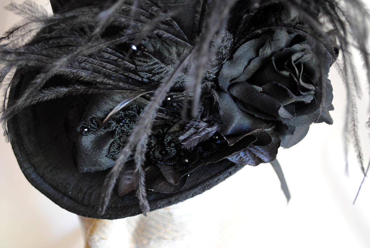 Black Victorian Mini HatGothic Mini Top Hat with Ostrich | Etsy