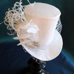 Bridal Mini Top Hat,victorian Mini Hat With Veil,white Cocktail Hat ...