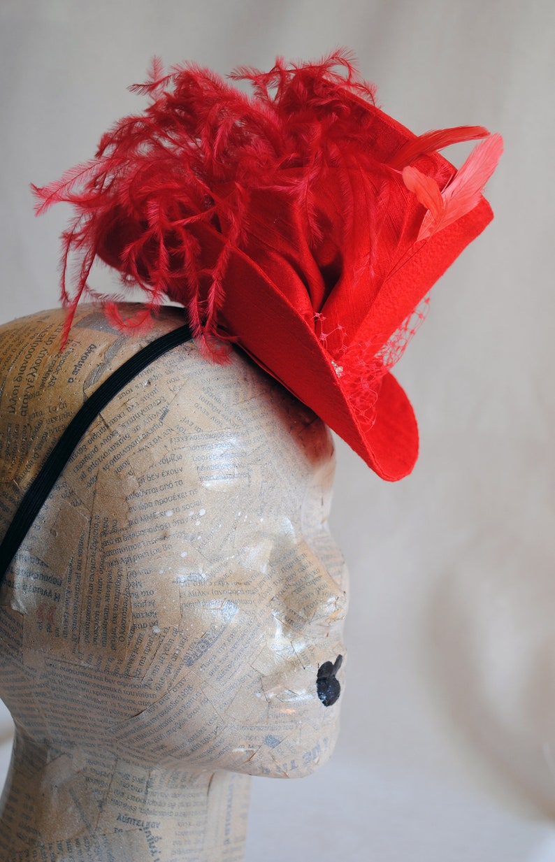 Red Mini Top Hatcocktail Hat With Veilburlesque - Etsy