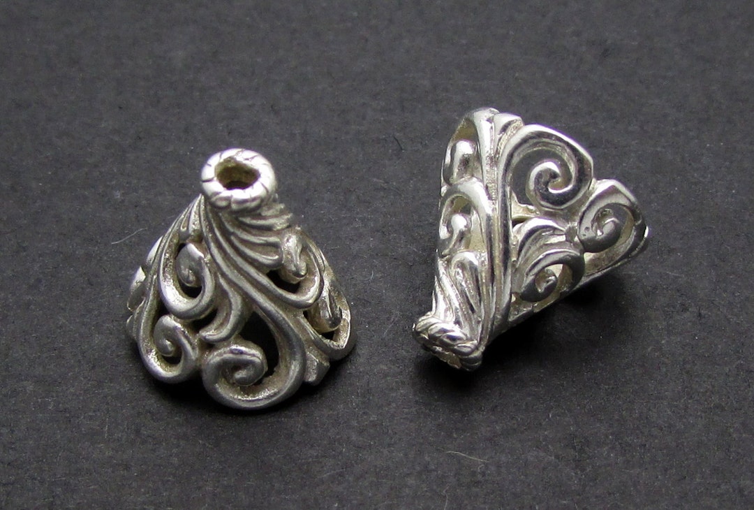 2 Pcs, Sterling Silver Bead Caps - Etsy