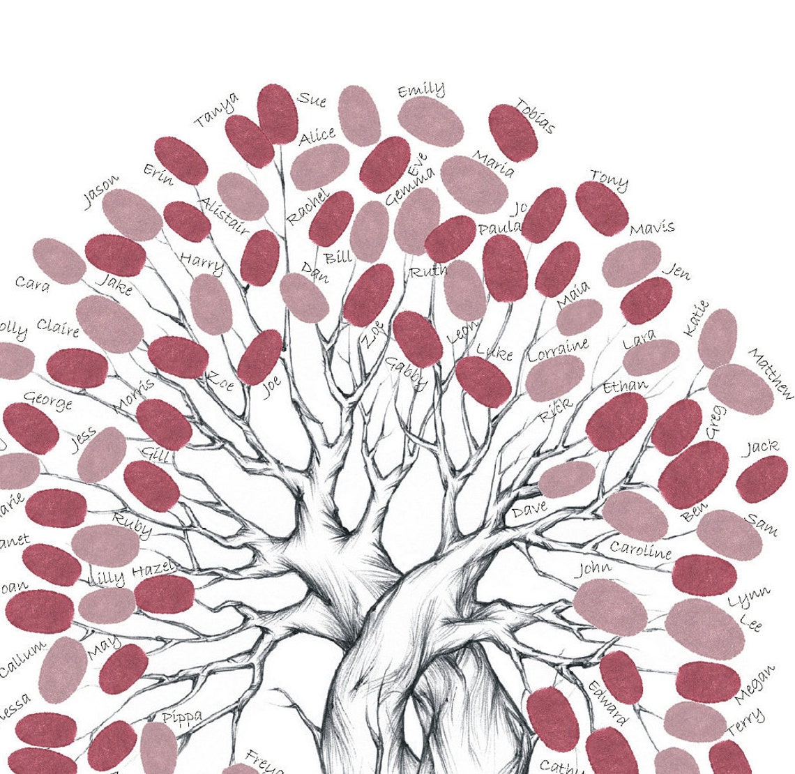 Personalised Wedding Fingerprint Tree - Entwined Tree Illustration ...
