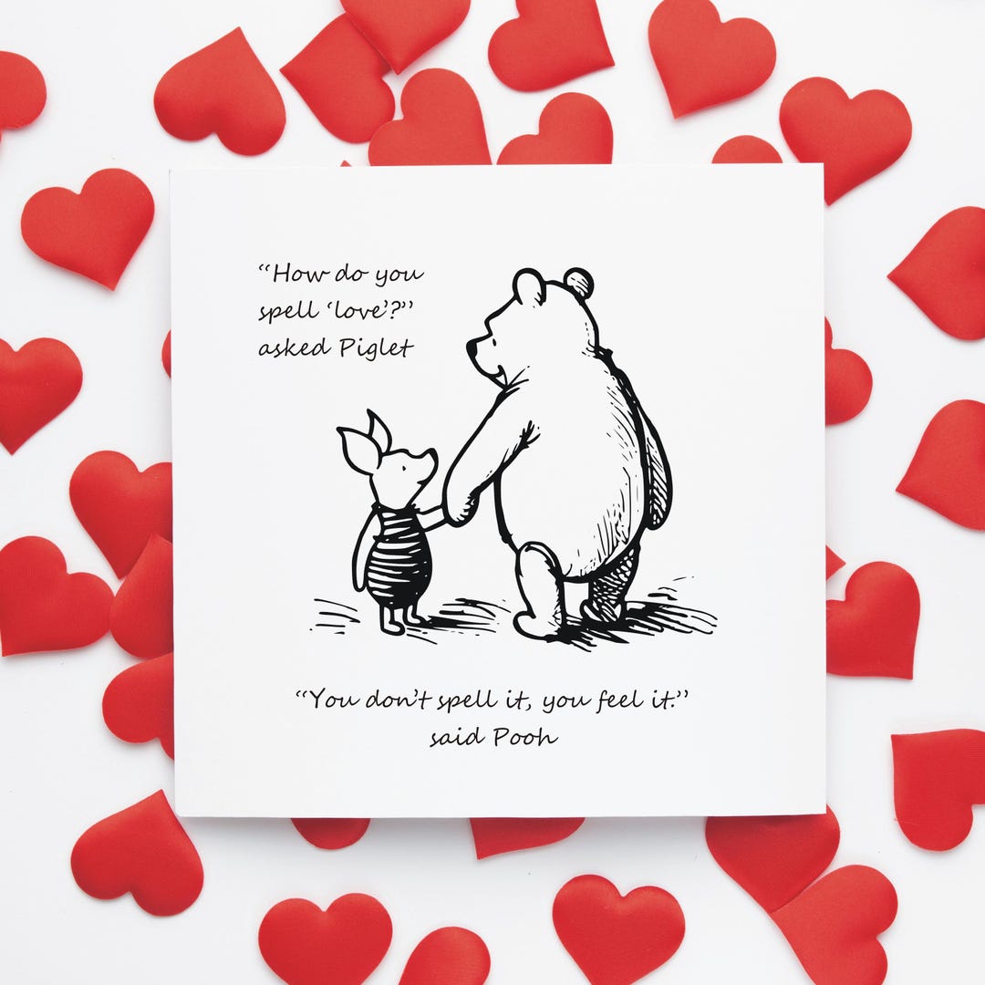 Winnie the Pooh and Piglet Valentine's Day Card Cute Keepsake Card for ...