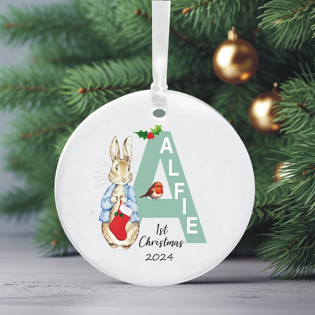 Peter Rabbit Personalised 1st Christmas Tree Decoration Bauble, Baby ...