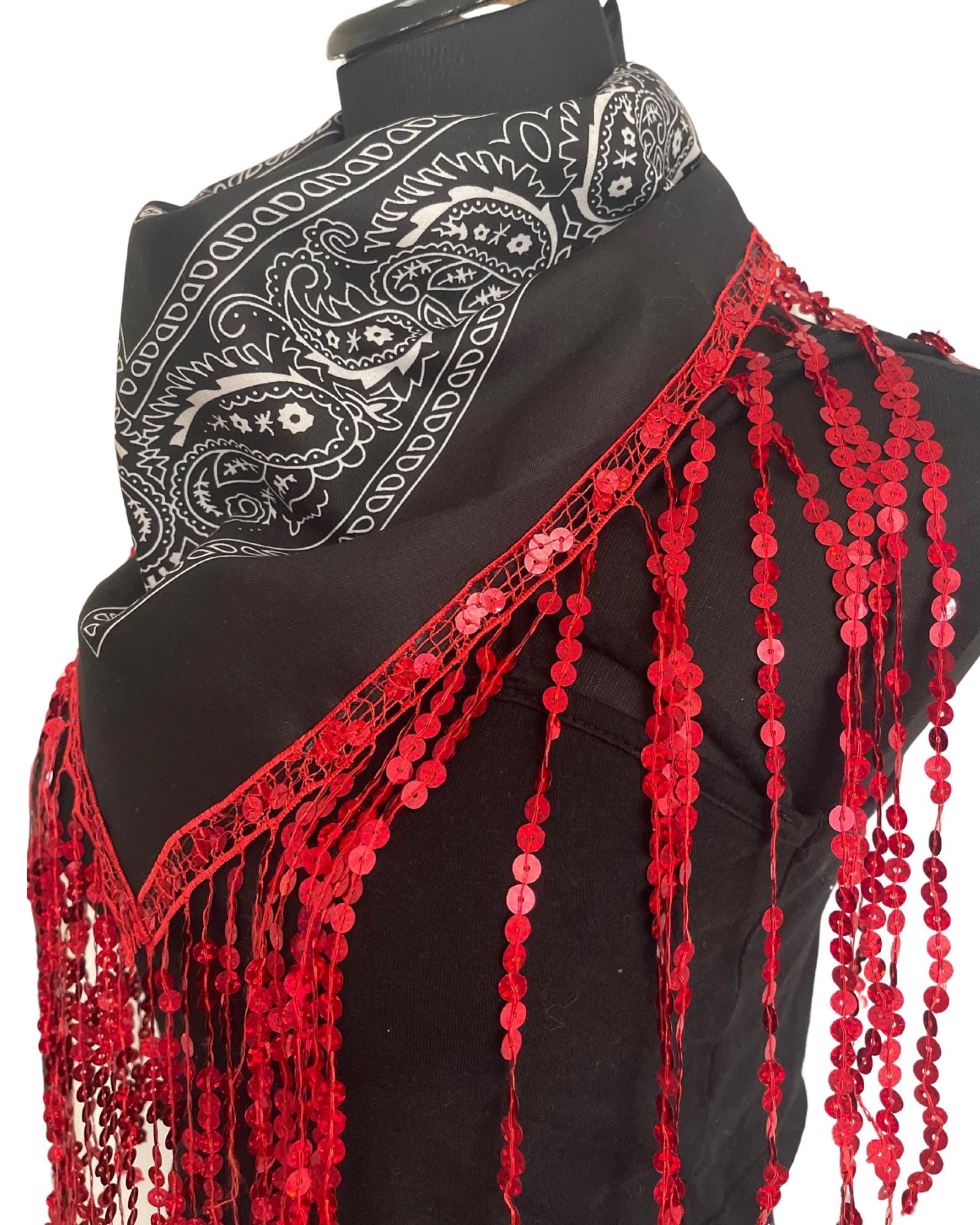 Red Sequin Fringe Bandana Top – Western Glam Festival Wear - Etsy