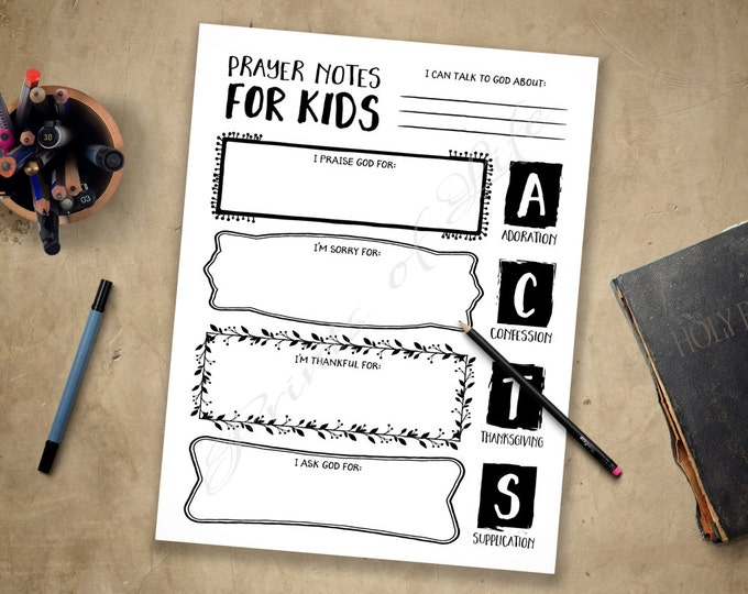 Prayer Notes for Kids. Instant Download Printable. Boys, Girls, Youth ...