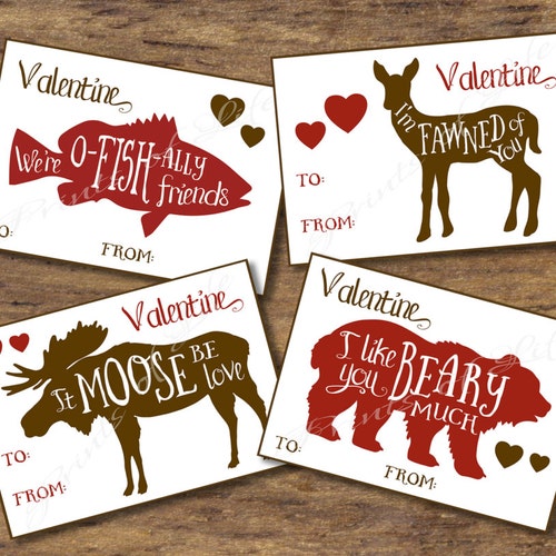 Printable Valentine Cards for Kids Woodland Animal Valentine - Etsy