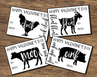 Kids Valentines Cards Horse Cow Pig Farm Animal for School - Etsy