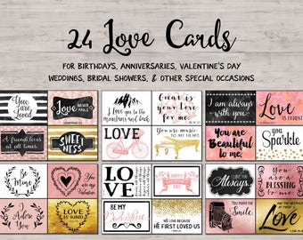 24 LOVE cards. Valentine's Day notes. Wedding. | Etsy