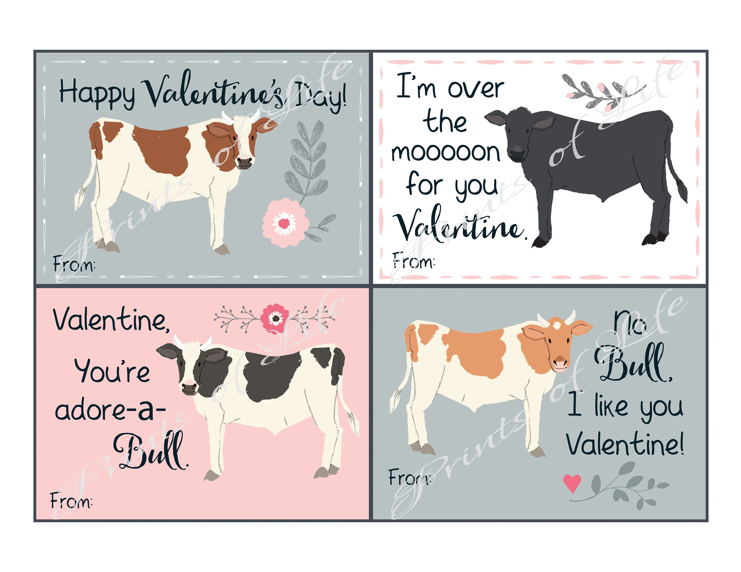 Kids Valentine Cards for School. Cute Cow Valentines Day Tags - Etsy