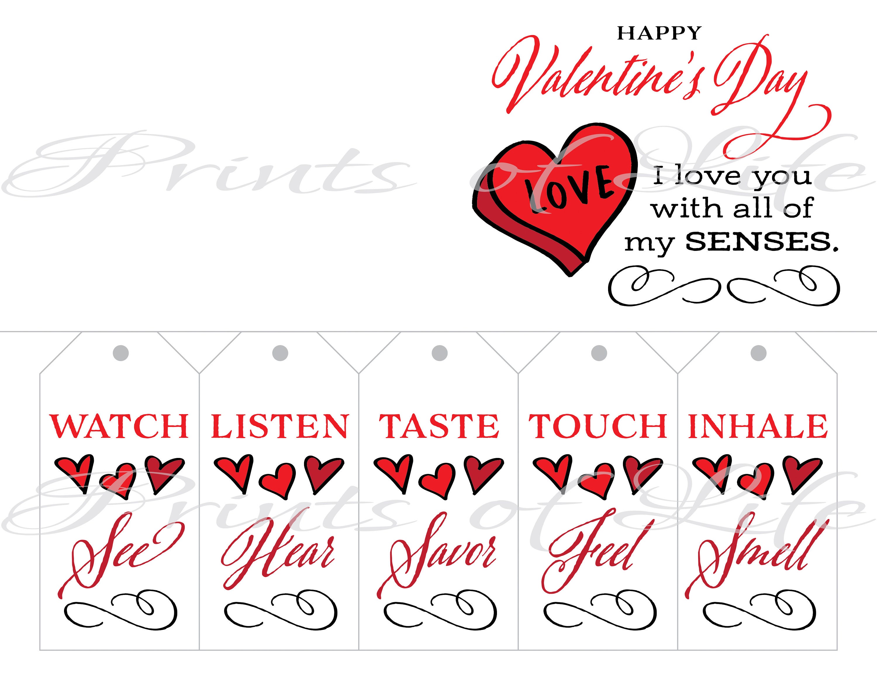 Five Senses Gift Tags & Valentines Day Card. Instant Download - Etsy