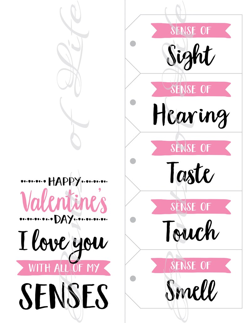 5 Senses Valentines Gift Tags & Card. Five senses Instant | Etsy