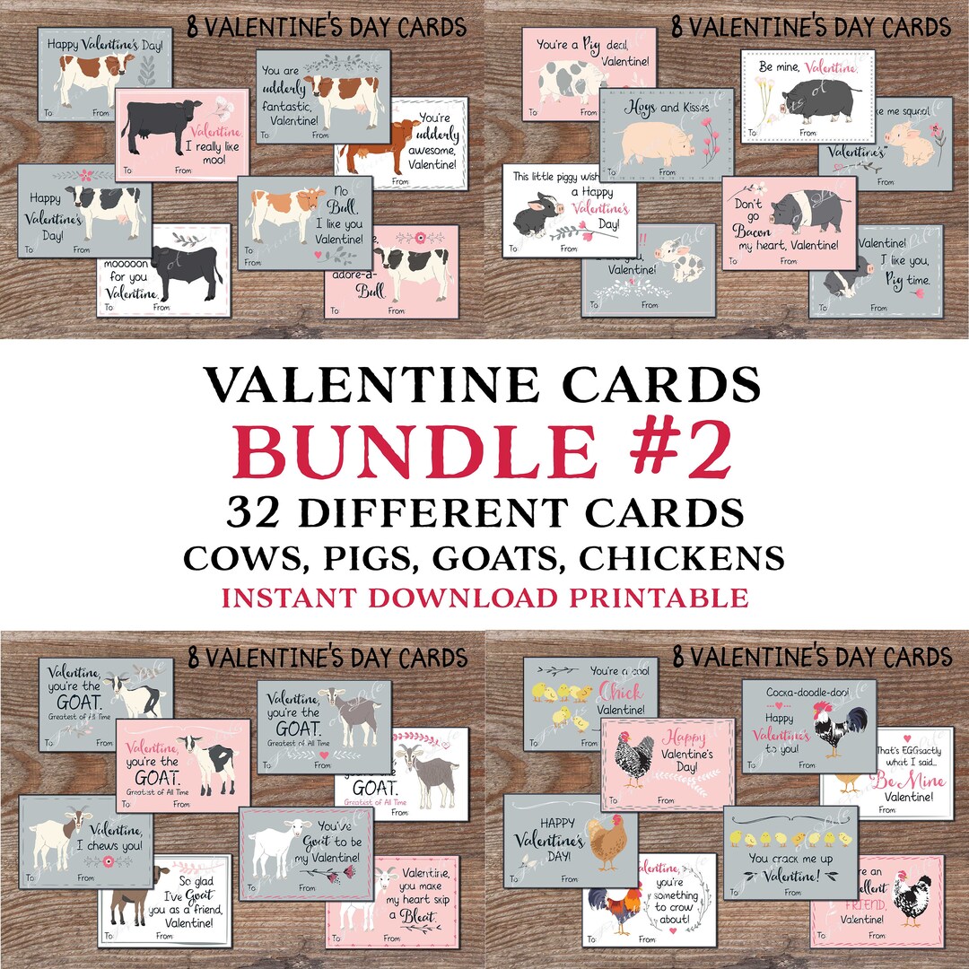 Kids Valentines Day Bundle 2. Instant Download. Printable Farm Cards ...