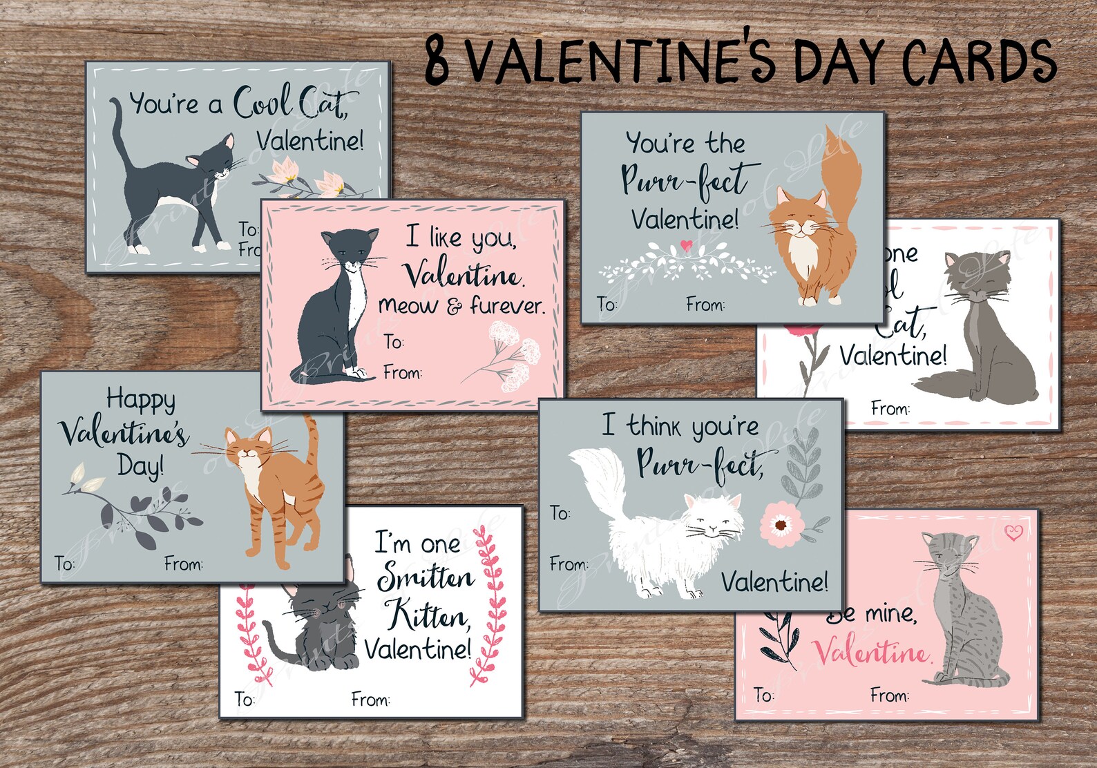 Kids Valentine Cards for School. Cute Cat Valentines Day Tags | Etsy