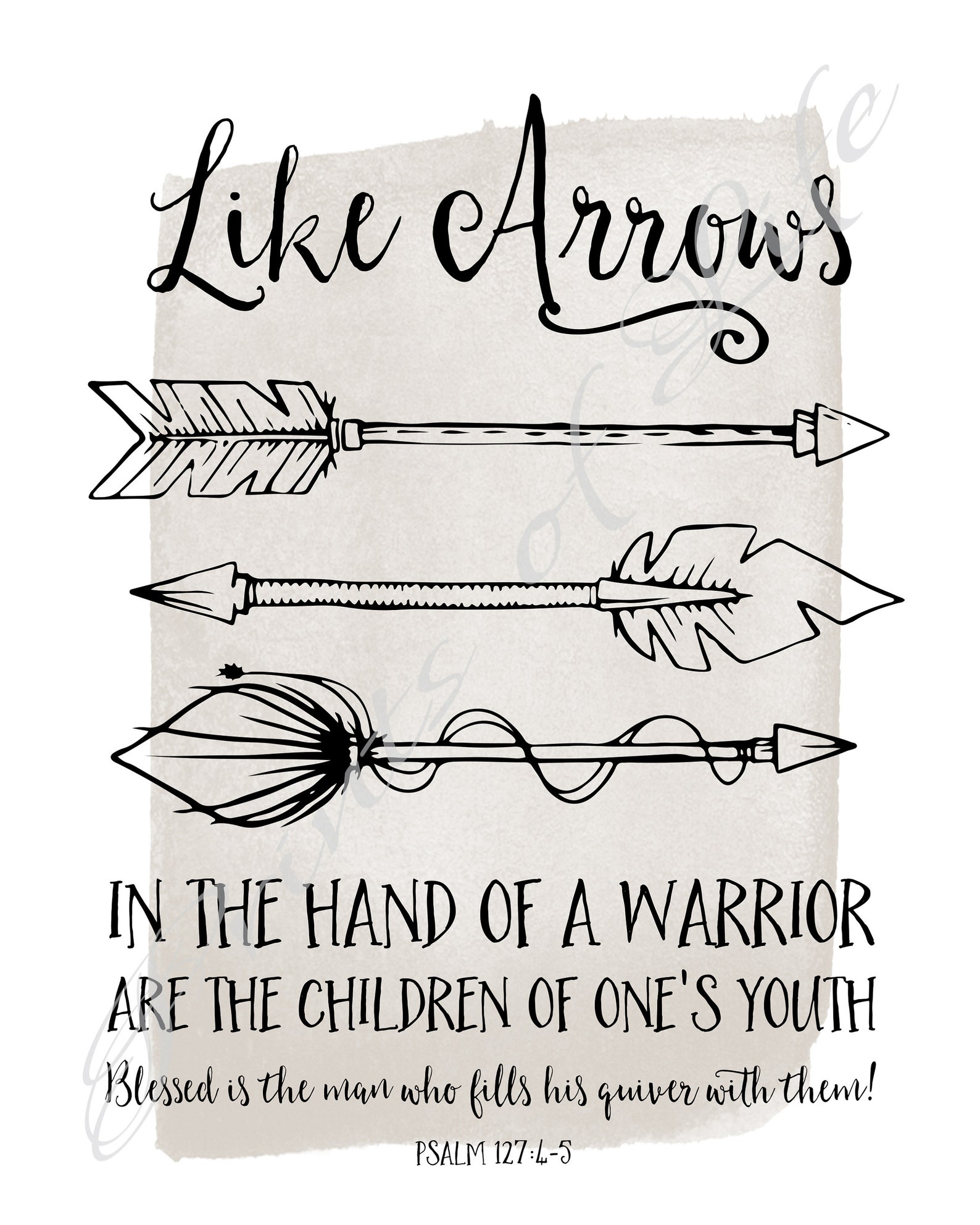Christian Wall Art. Like Arrows in the Hand of a Warrior. Psalm 127:4-5 ...