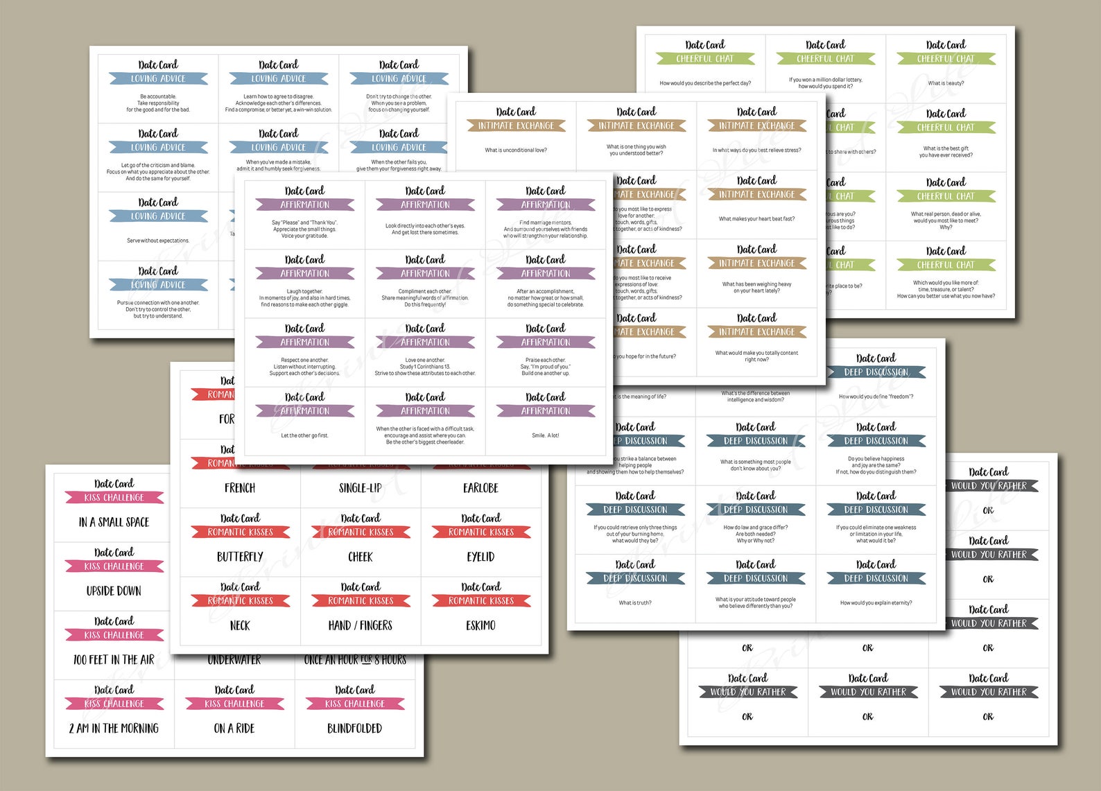 Printable Date Night Cards. 144 Ideas. Instant Download. Fun Romantic ...