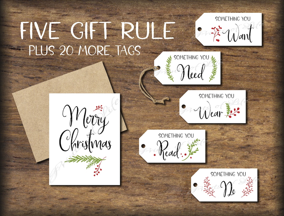 5 Gift Rule Tags & Christmas Card. Traditional. Instant Download ...