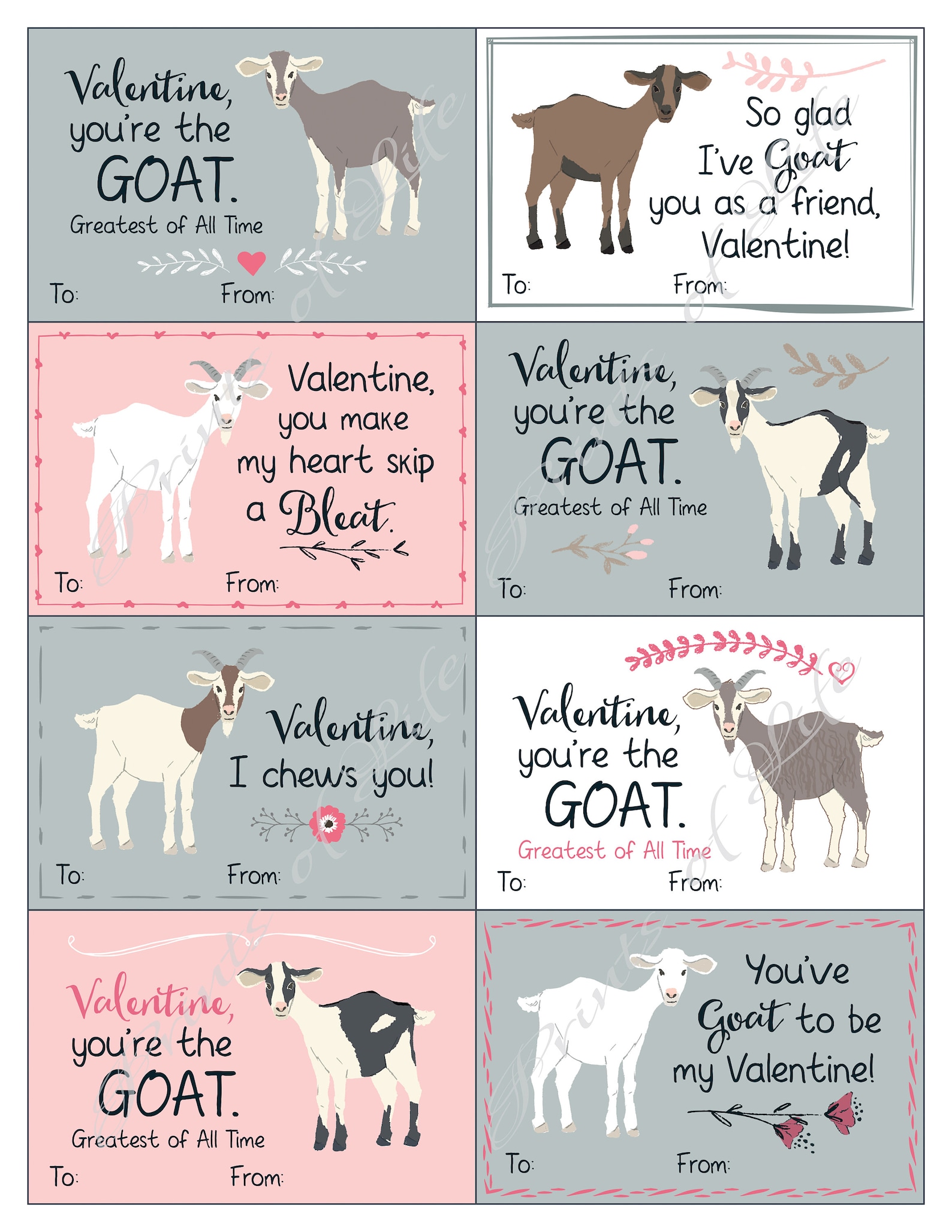 Kids Valentine Cards for School. Cute Goat Animals. Valentines - Etsy