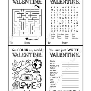 Kids Valentine Cards for School. B&W Puzzles Valentines Day Card ...
