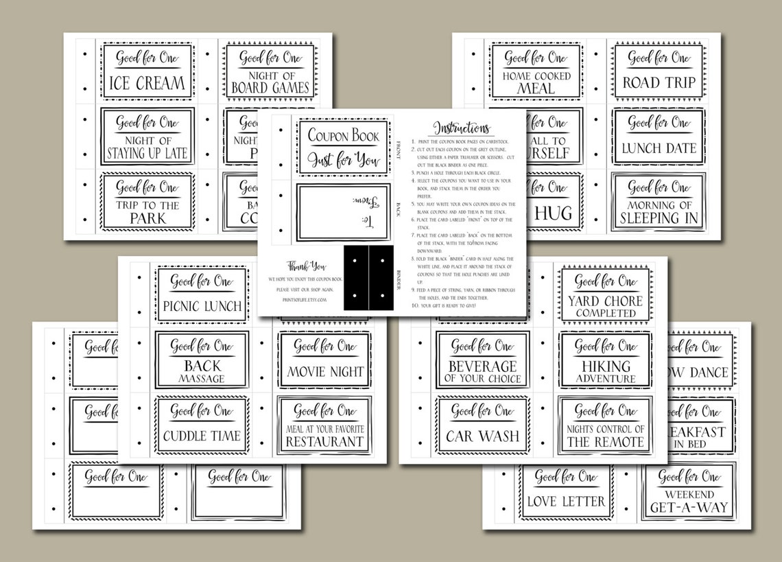 Coupon Book. Printable Gift Idea. Instant Download. DIY PDF. Digital ...