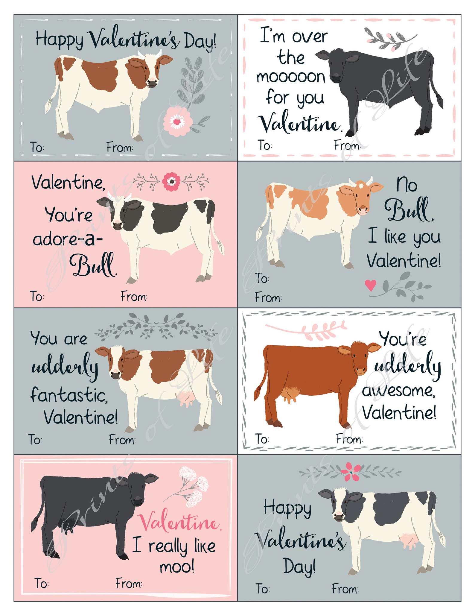 Kids Valentine Cards for School. Cute Cow Valentines Day Tags - Etsy