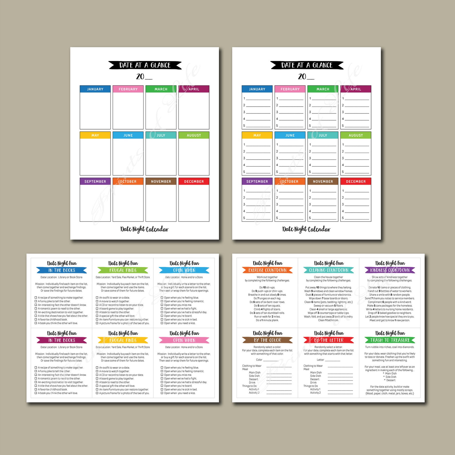 Date Night Planning Kit. Instant Download Printable. Calendar - Etsy