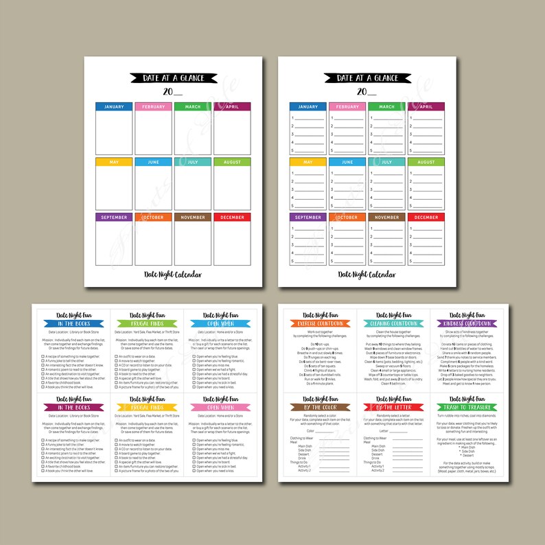 Date Night Planning Kit. Instant Download Printable. Calendar | Etsy