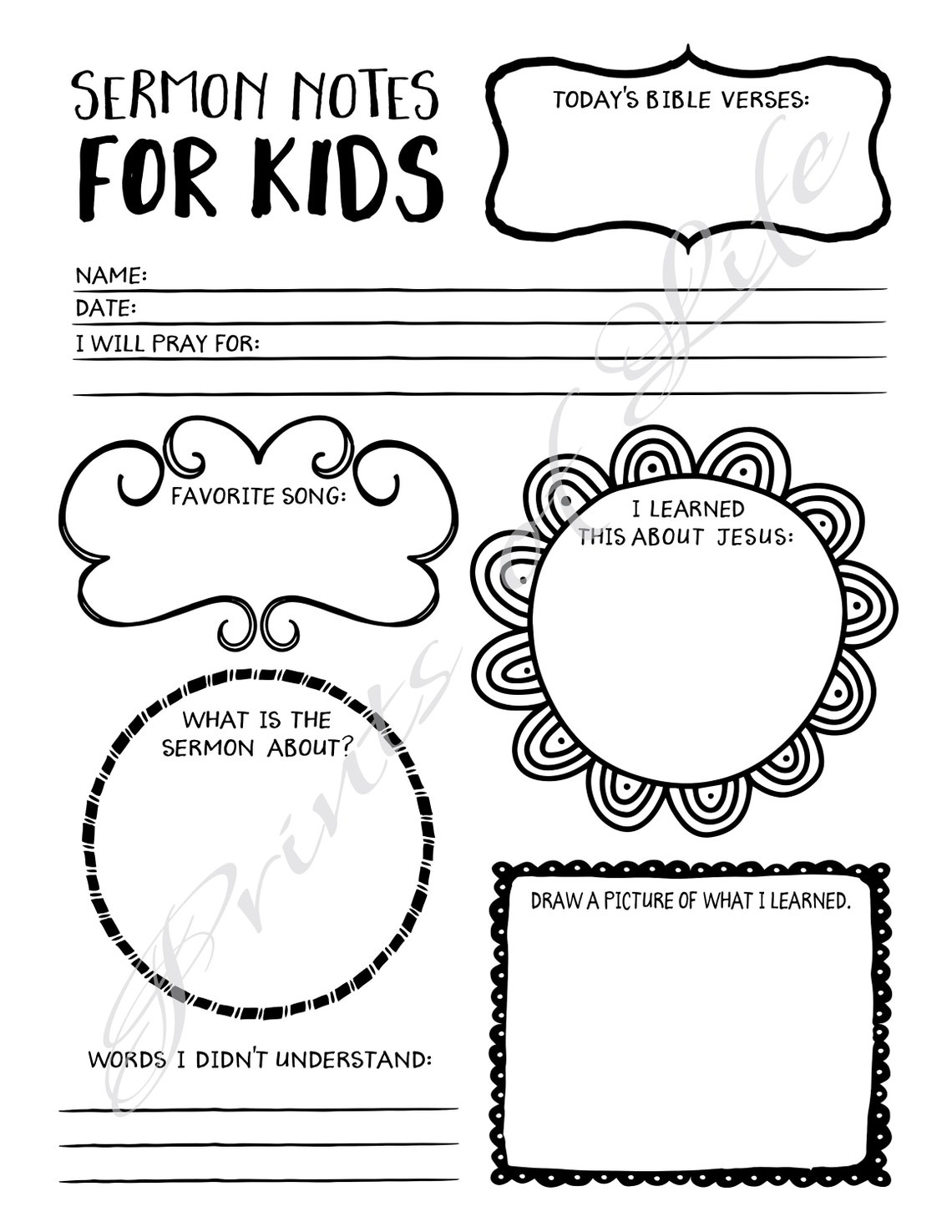Sermon Notes for Kids. Boys Girls Youth Teens. Instant - Etsy