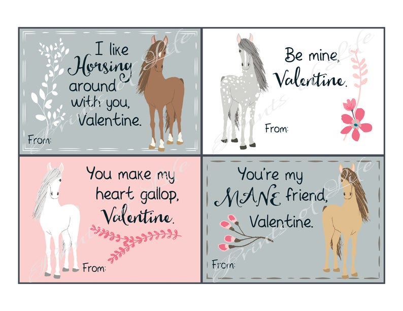 Kids Valentine Cards for School. Cute Horse Valentines Day - Etsy