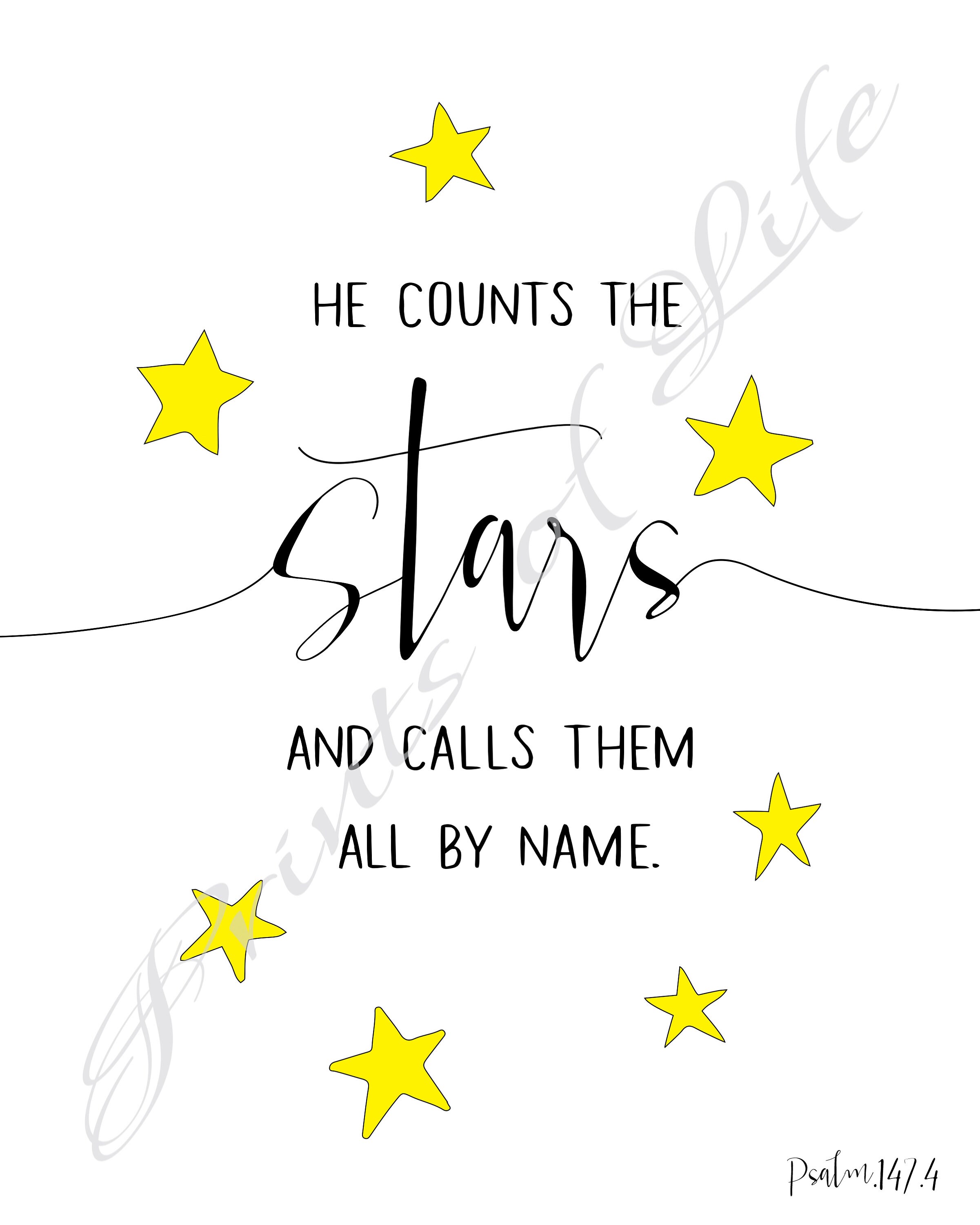 Christian printable. He counts the stars and calls them all by name ...