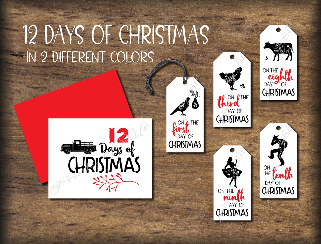 12 Days of Christmas Gift Tags & Card. Farmhouse Instant Download ...