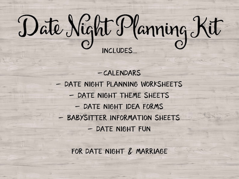 Date Night Planning Kit. Instant Download Printable. Calendar, Theme ...
