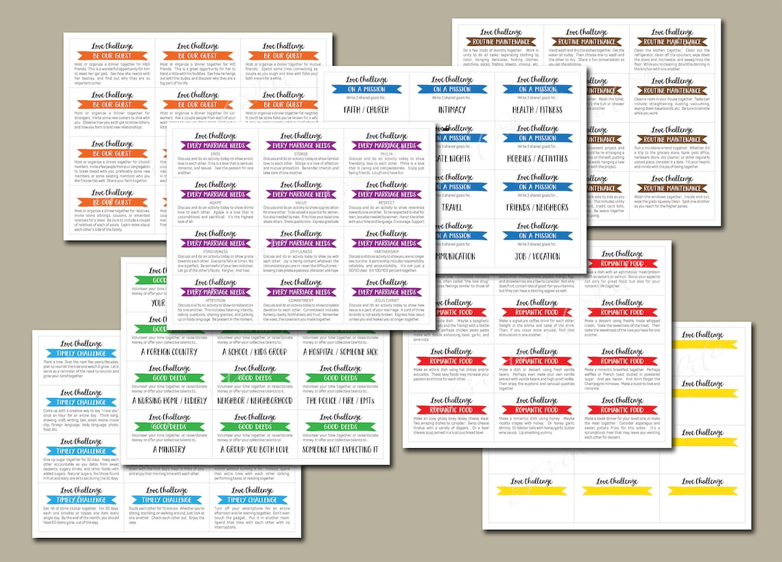 Love Challenge Cards. Instant Download Printable. Dating | Etsy