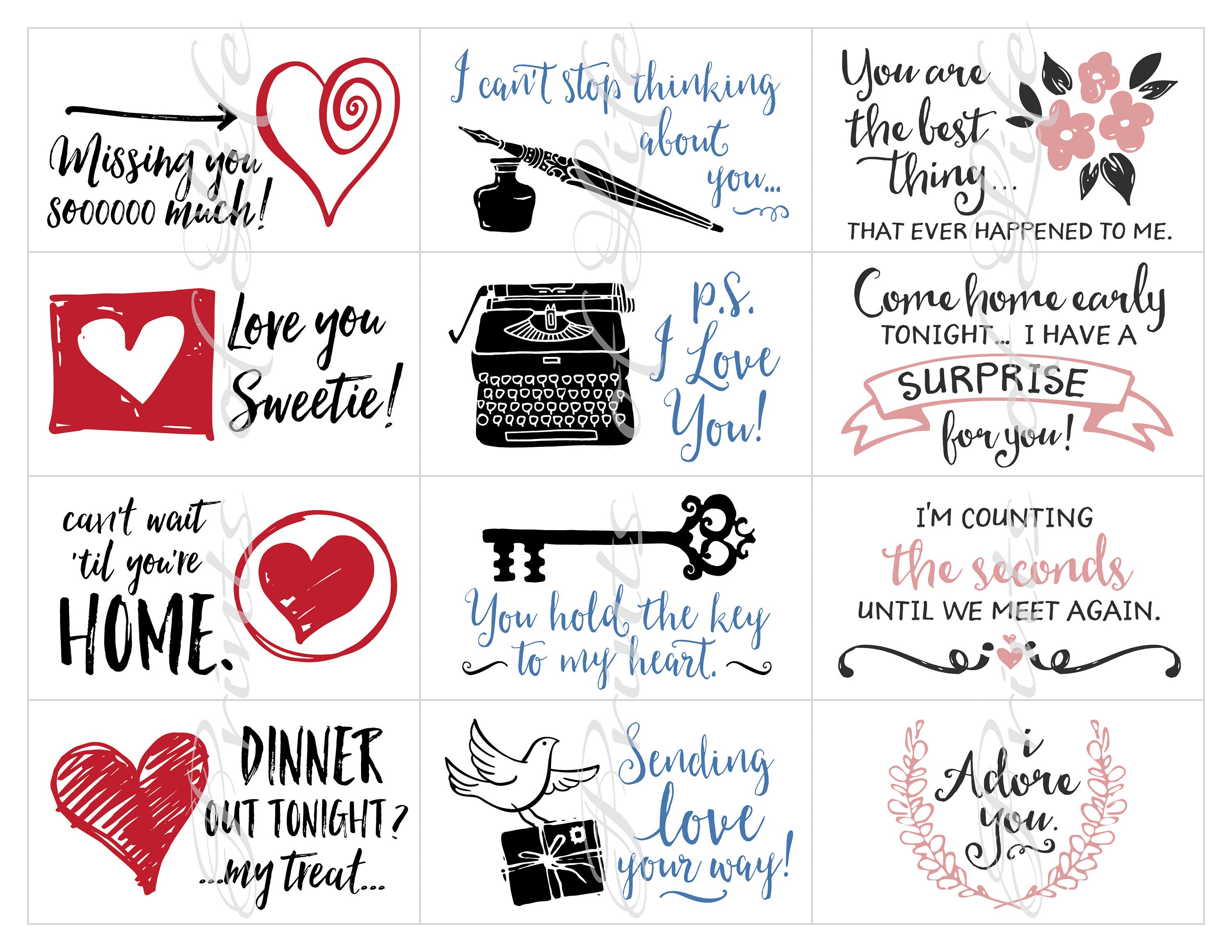 Love Notes for Spouse. Lunchbox Cards. Instant Download Printable PDF ...