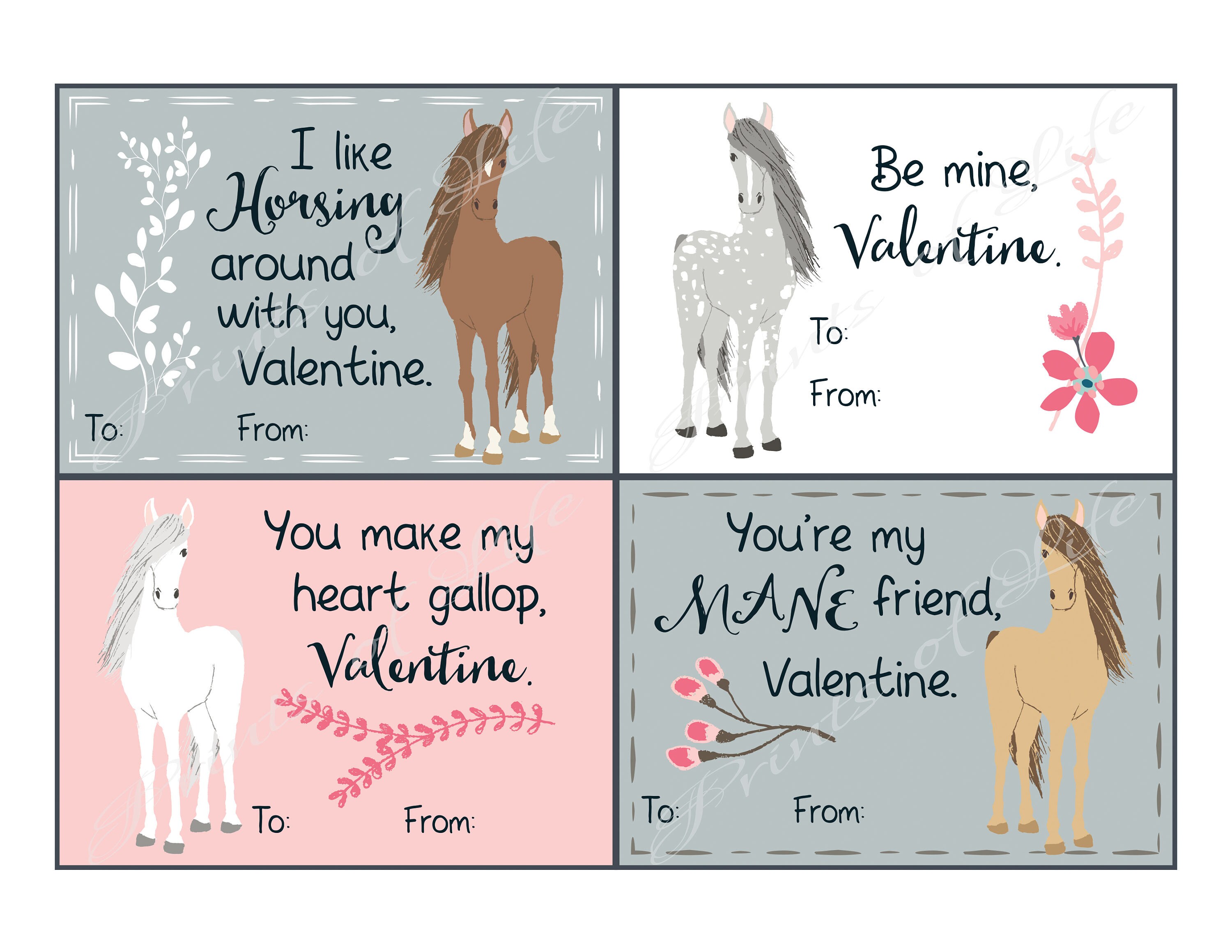 Kids Valentine Cards for School. Cute Horse Valentines Day - Etsy Canada