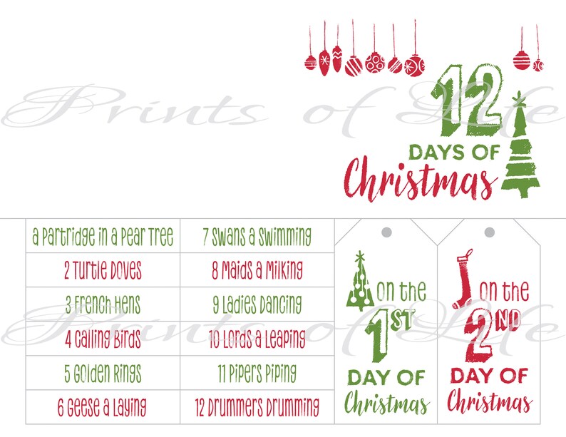12 Days of Christmas Gift Tags & Card. Instant Download - Etsy